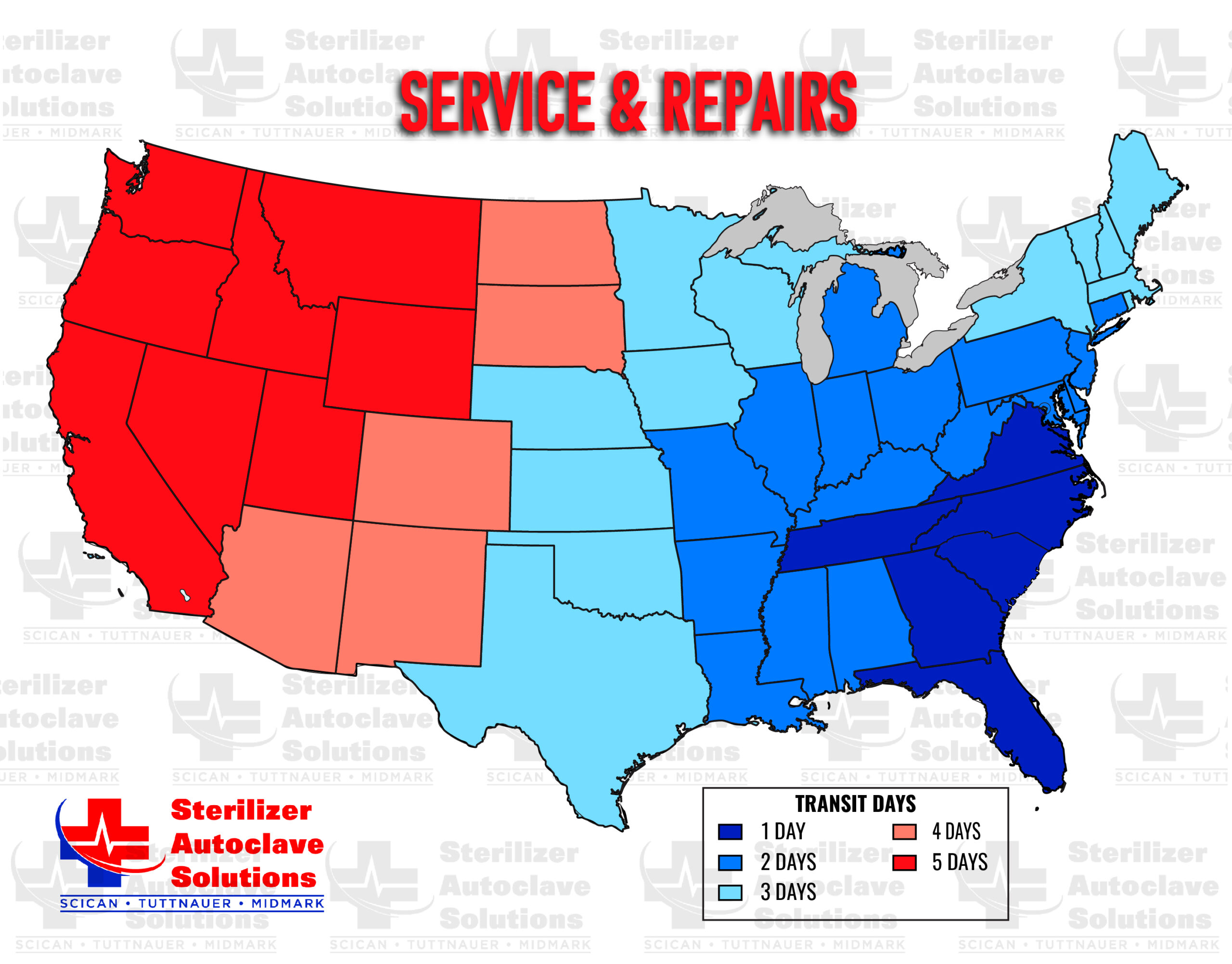 Service Map - Statim USA Autoclave Sales, Service, & Repair
