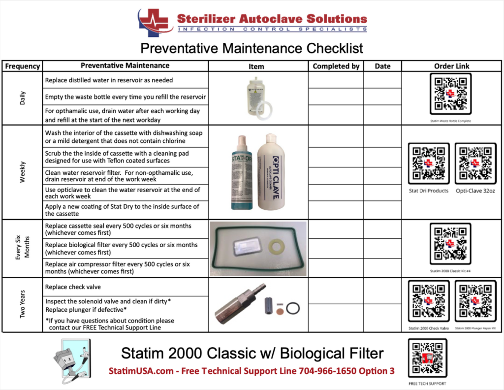 Statim 2000 Classic PM Checklist (w Bio-Filter) - Statim USA Autoclave ...