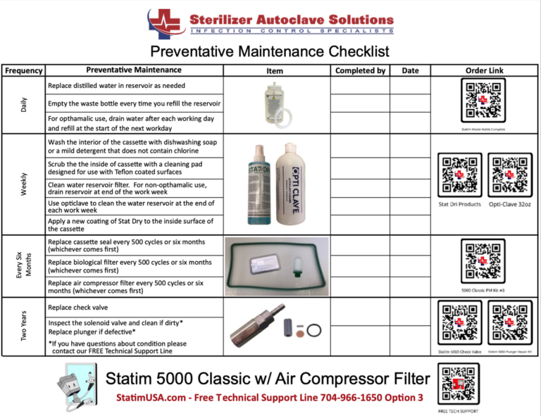 statim 5000 classic pm kit sheet w air filter - Statim USA Autoclave ...