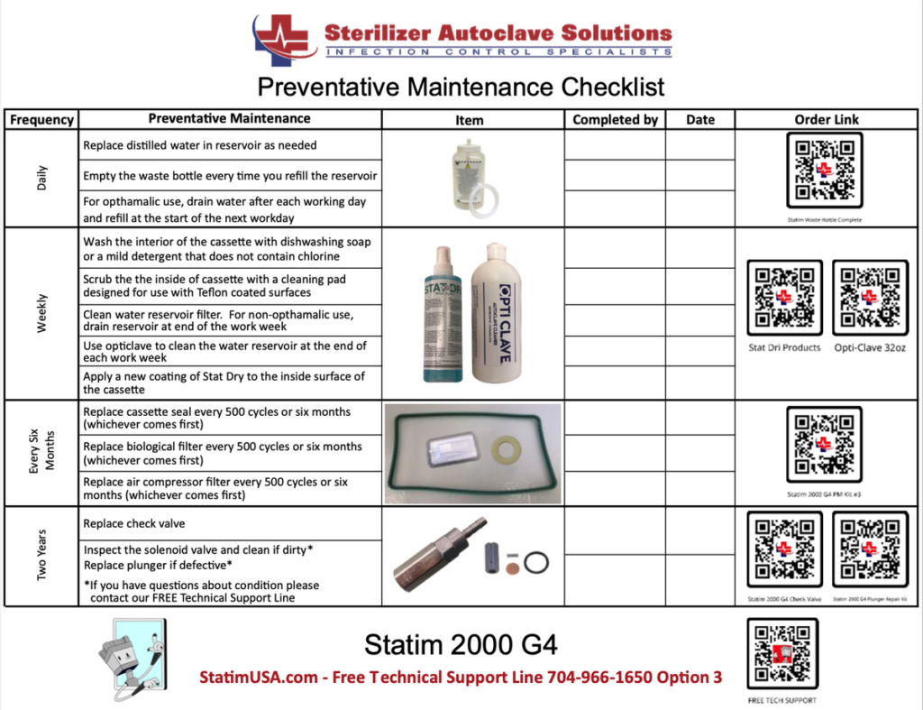 Statim G4 2000 PM Kit Checklist - Statim USA Autoclave Sales, Service ...