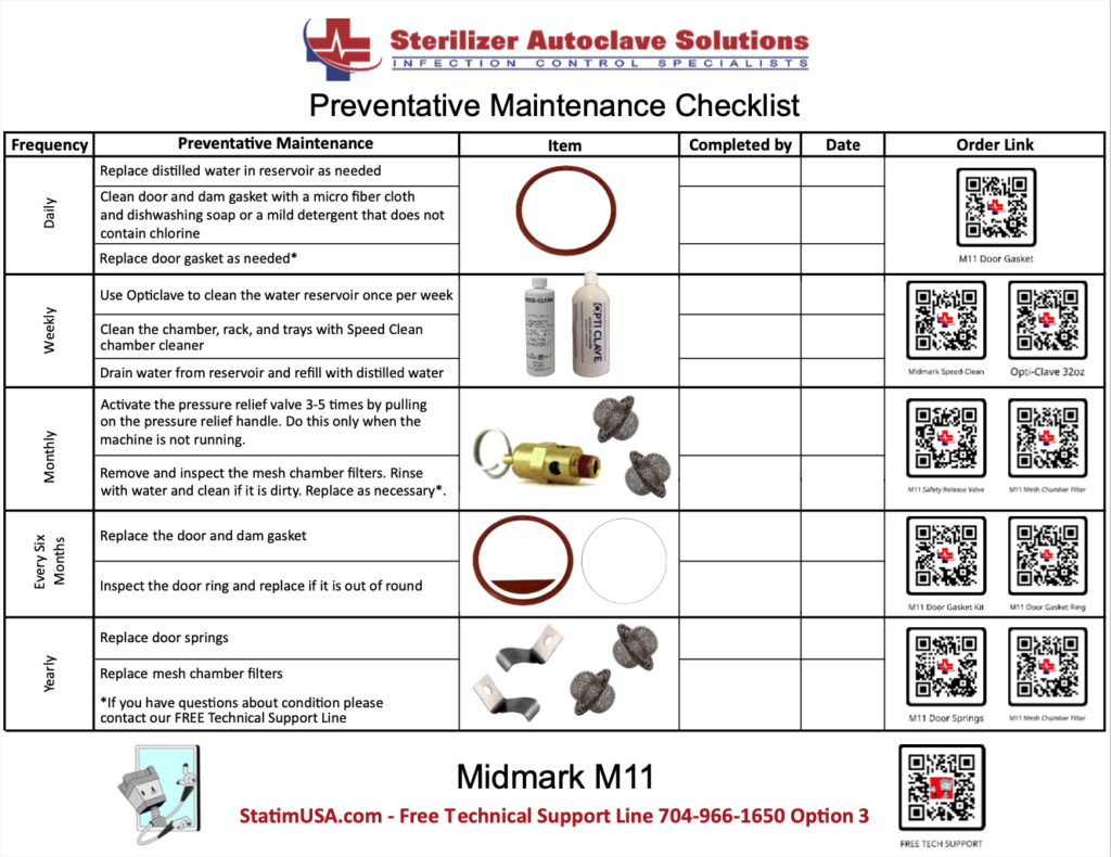 midmark m11 preventative maintenance checklist - Statim USA Autoclave ...