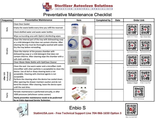 Enbio S PM Checklist - Statim USA Autoclave Sales, Service, & Repair