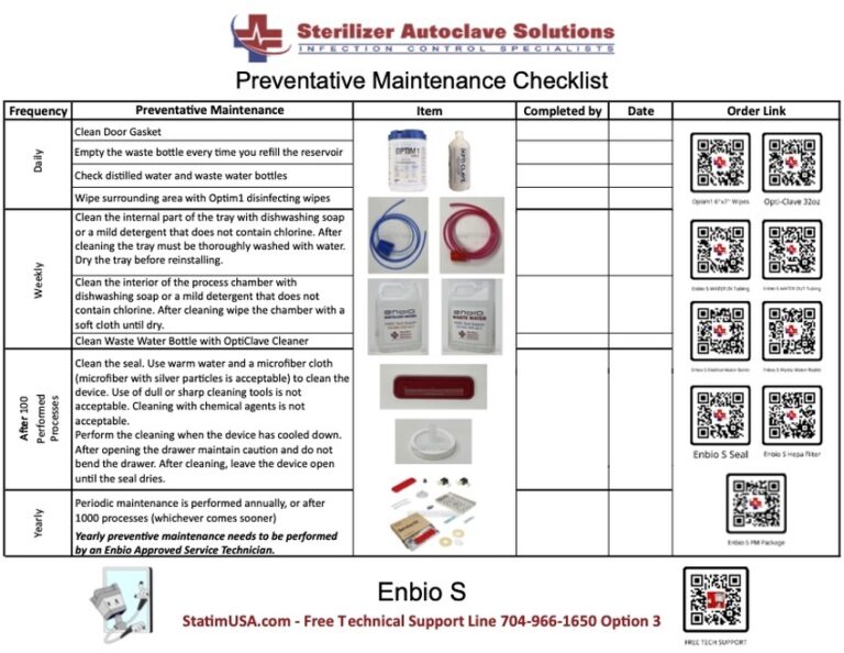 Enbio S PM Checklist - Statim USA Autoclave Sales, Service, & Repair