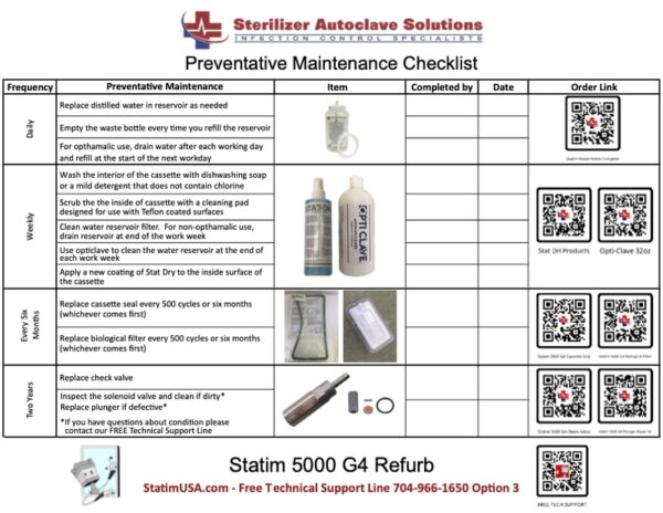 Statim G4 5000 Refurbished PM Checklist - Statim USA Autoclave Sales ...