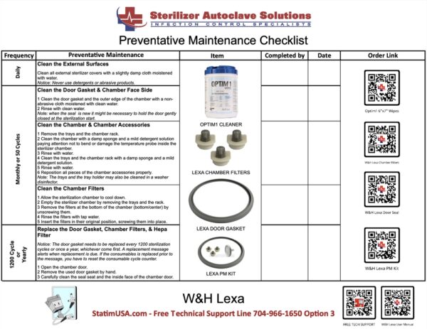 W&H Lexa PM Checklist - Statim USA Autoclave Sales, Service, & Repair